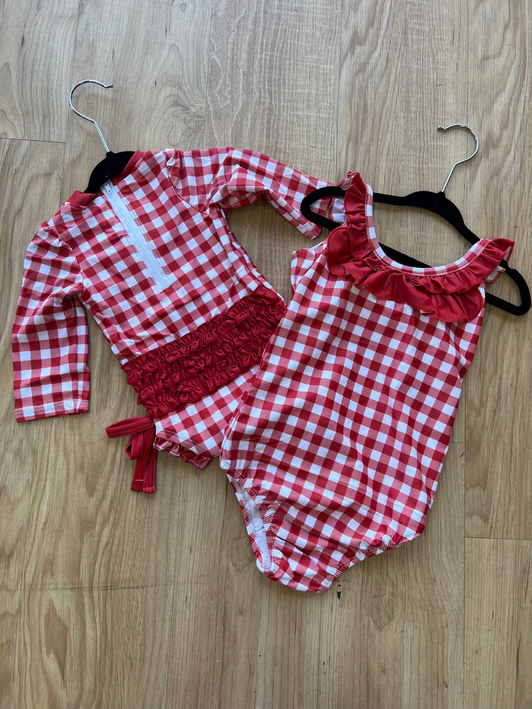 SB Red Gingham Ruffle One Piece – Garment & Grace Boutique